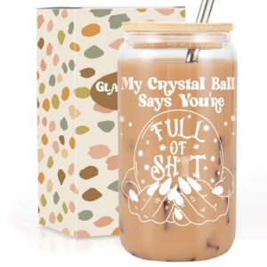 gspy witchy gifts, witch gifts, 16oz glass cups with lids and straws, witch mug coffee cup, witchy decor aesthetic, witchy gifts for women - birthday, mothers day gifts for friend- witch stuff