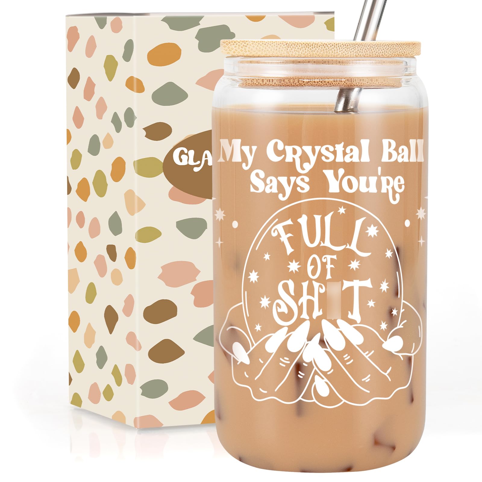 GSPY Witchy Gifts, Witch Gifts, 16oz Glass Cups with Lids and Straws, Witch Mug Coffee Cup, Witchy Decor Aesthetic, Witchy Gifts for Women - Birthday, Mothers Day Gifts for Friend- Witch Stuff