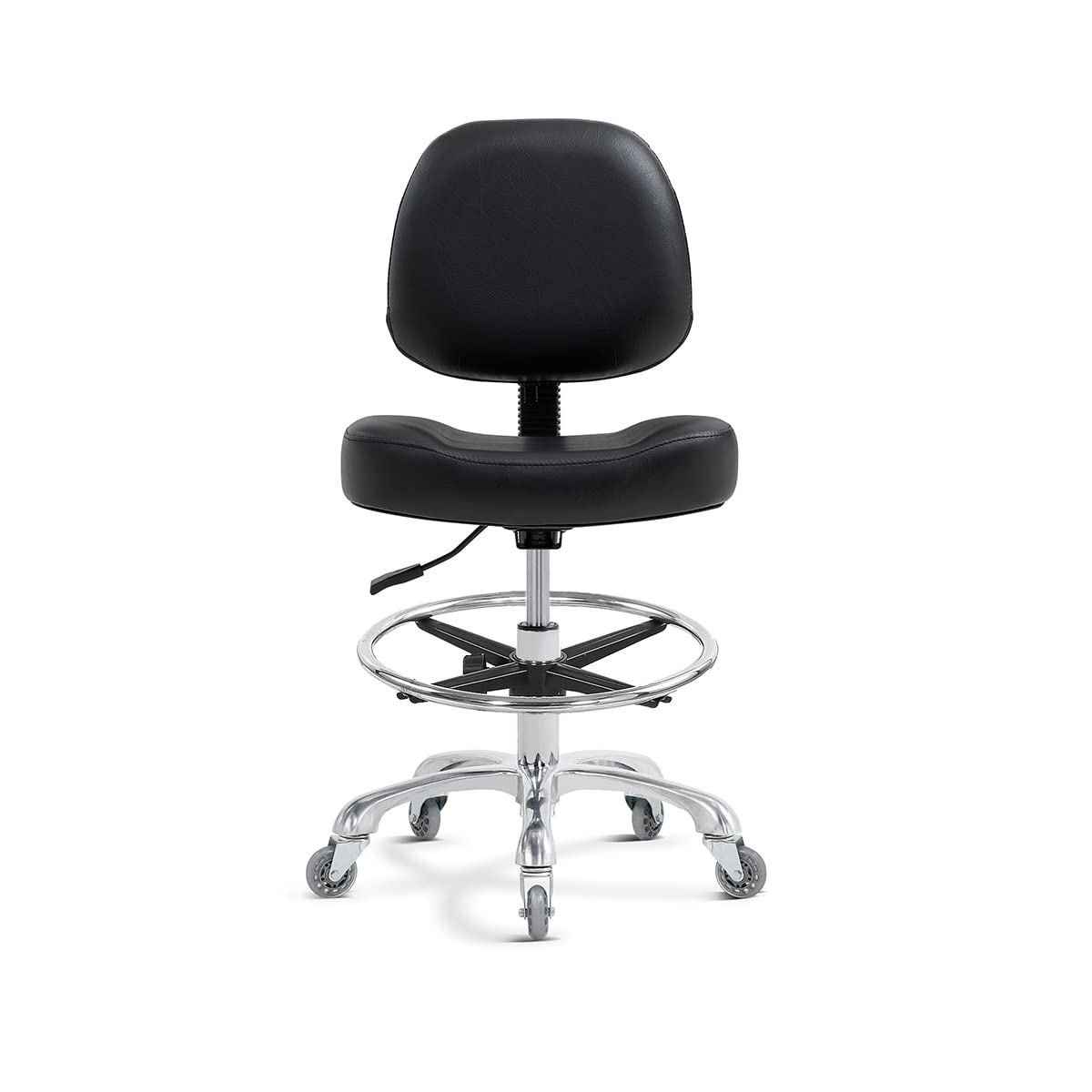 Ainilaily Drafting Chair Tall Office Chair for Standing Desk - Shop Stool with Backrest, Esthetician Drafting Stool with Wheels,Counter Height Chair for Studio, Workbench (Black, with Foot Rest)