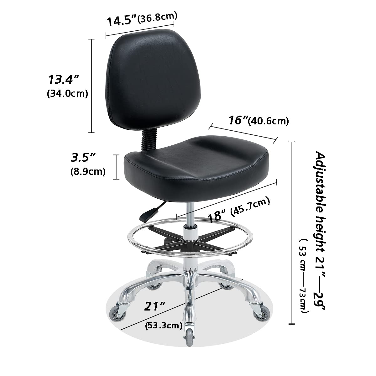 Ainilaily Drafting Chair Tall Office Chair for Standing Desk - Shop Stool with Backrest, Esthetician Drafting Stool with Wheels,Counter Height Chair for Studio, Workbench (Black, with Foot Rest)