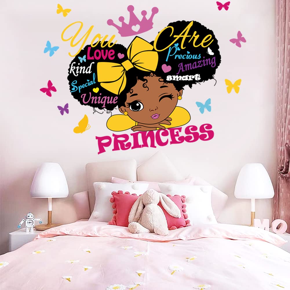 Black Girl Wall Decals for Girls Bedroom Religious Butterfly Wall Art Sticker Inspirational Quotes You are Beautiful Nursery Wall Sticker for Kid Room Bedroom Playroom Living Room Home Decor.