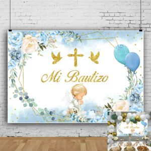 lexfvpoo mi bautizo baptism backdrop 7x5ft first holy communion christening decorations blue flower cute angel god bless background for boy vinyl mi primera comunion banner photo shoot props