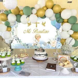 Lexfvpoo Mi Bautizo Baptism Backdrop 7x5ft First Holy Communion Christening Decorations Blue Flower Cute Angel God Bless Background for Boy Vinyl Mi Primera Comunion Banner Photo Shoot Props