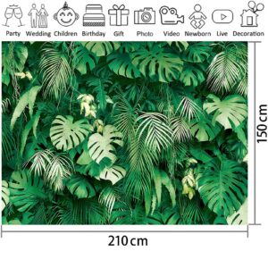 MAQTT 72X60in Jungle Safari Plants Photo Background for Hawaiian Luau Party Green Tropical Palm Leaves Picture Photography Backdrop Birthday Party Baby Shower Supplies Banner…