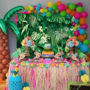 MAQTT 72X60in Jungle Safari Plants Photo Background for Hawaiian Luau Party Green Tropical Palm Leaves Picture Photography Backdrop Birthday Party Baby Shower Supplies Banner…