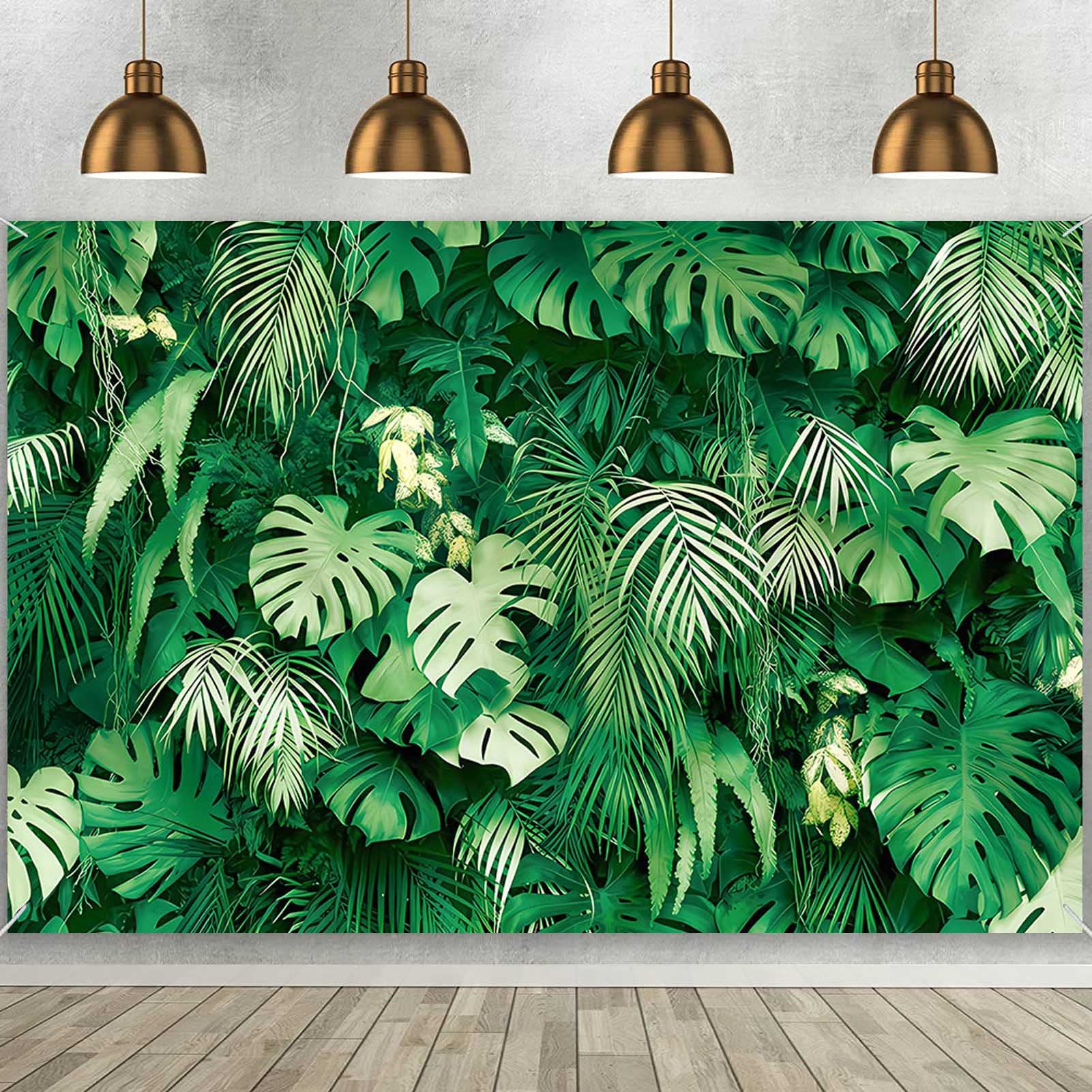 MAQTT 72X60in Jungle Safari Plants Photo Background for Hawaiian Luau Party Green Tropical Palm Leaves Picture Photography Backdrop Birthday Party Baby Shower Supplies Banner…