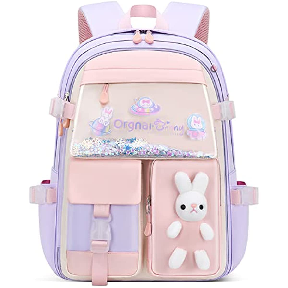 oygejmt Girls Backpack Cute Rabbit Elementary School bags Middle Bookbags Casual Daypack Backpacks Durable Lightweight Travel Bags (Purple)