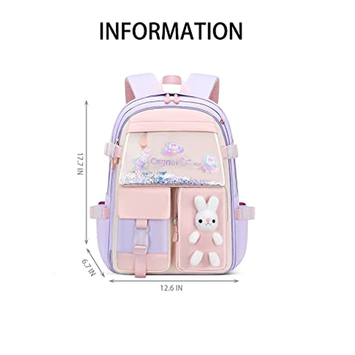 oygejmt Girls Backpack Cute Rabbit Elementary School bags Middle Bookbags Casual Daypack Backpacks Durable Lightweight Travel Bags (Purple)