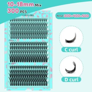 AMZGIRL LASH Diy Individual Lashes Cluster 300pcs Lash Clusters Eyelash Extensions At Home Soft Natural Eyelashes Clusters mixed Tray Faux Mink Lash (3 Styles-D Curl,10-18mm Mixed)