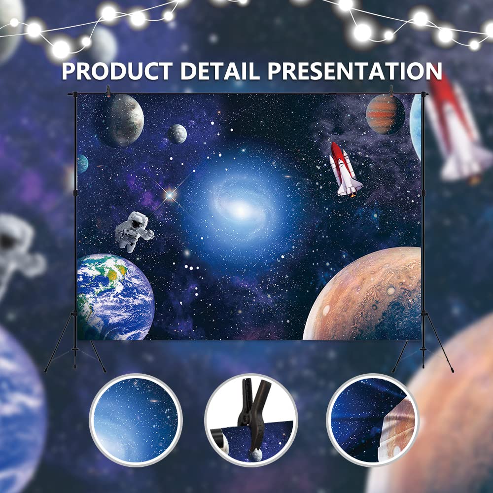 VOUORON Outer Space Happy Birthday Photography Backdrop for Kids Baby Astronaut Rocket Banner 7x5ft Universe Planet Photo Background for Children's Birthday Galaxy Planet Party Photo Studio Props