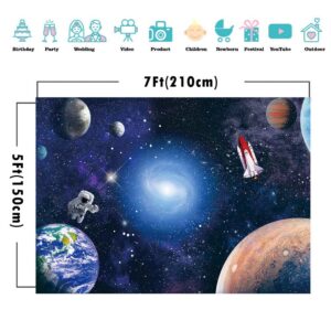 VOUORON Outer Space Happy Birthday Photography Backdrop for Kids Baby Astronaut Rocket Banner 7x5ft Universe Planet Photo Background for Children's Birthday Galaxy Planet Party Photo Studio Props