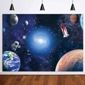 VOUORON Outer Space Happy Birthday Photography Backdrop for Kids Baby Astronaut Rocket Banner 7x5ft Universe Planet Photo Background for Children's Birthday Galaxy Planet Party Photo Studio Props