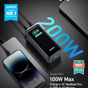 Anker Prime Power Bank, 20,000mAh Portable Charger with 200W Output, Smart Digital Display, 2 USB-C and 1 USB-A Port Compatible with iPhone 15/14/13 Series, Samsung, MacBook, Dell, and More