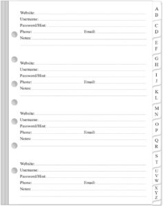 password book refills - a-z password notebook refill paper with alphabetical tabs, 120gsm white paper, 7-hole/desk size 4, 5.8" x 8.3"