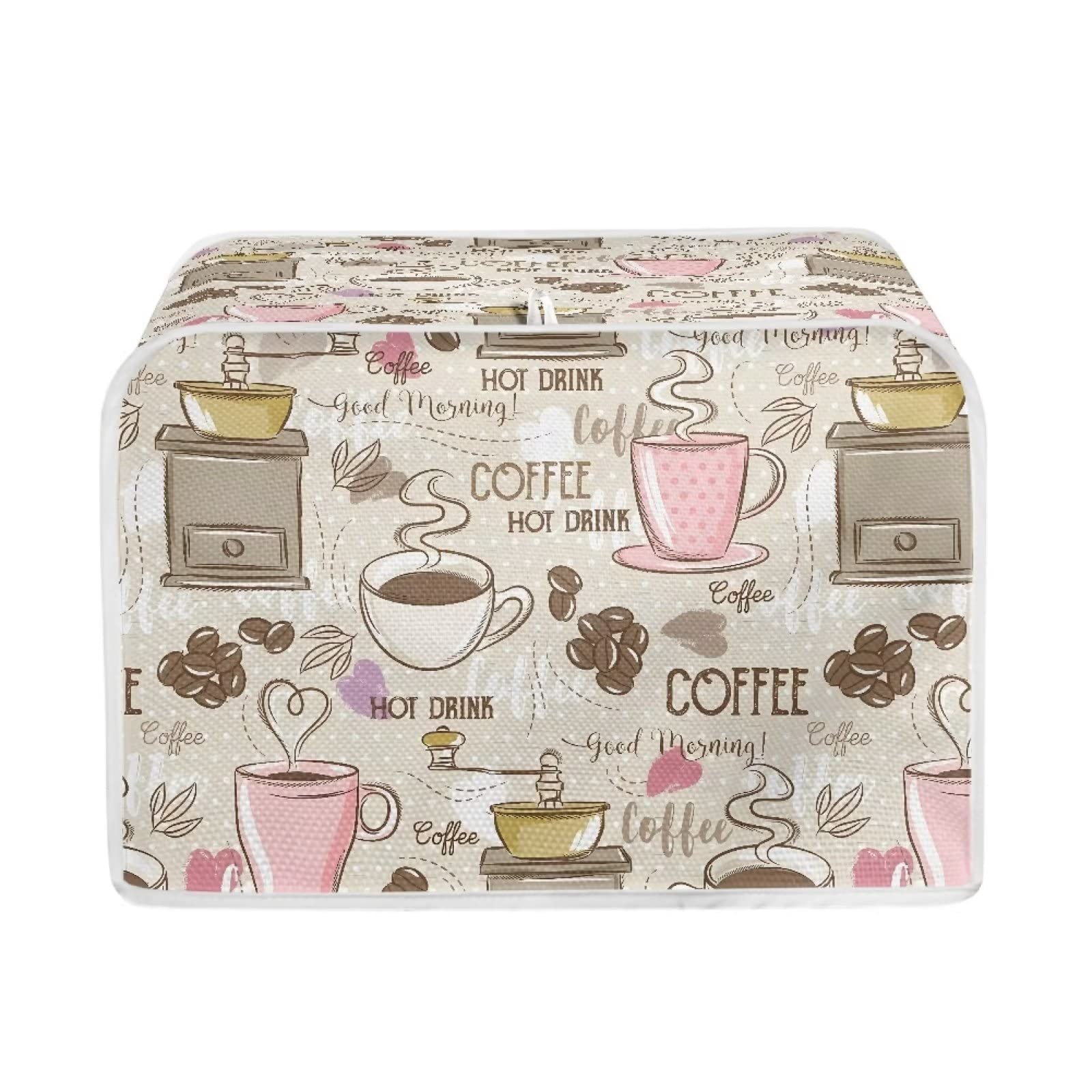 Talayituse Coffee Theme 4 Slice Toaster Covers Dust Protection Bread Maker Covers Toaster Oven Cloth Cover Kitchen Accessories Washable Appliance Cover