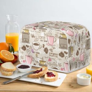 Talayituse Coffee Theme 4 Slice Toaster Covers Dust Protection Bread Maker Covers Toaster Oven Cloth Cover Kitchen Accessories Washable Appliance Cover