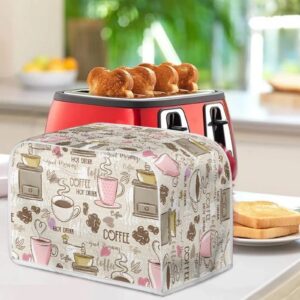 Talayituse Coffee Theme 4 Slice Toaster Covers Dust Protection Bread Maker Covers Toaster Oven Cloth Cover Kitchen Accessories Washable Appliance Cover