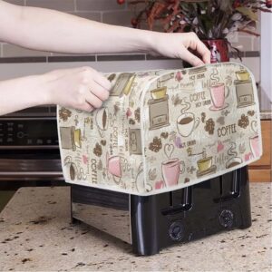 Talayituse Coffee Theme 4 Slice Toaster Covers Dust Protection Bread Maker Covers Toaster Oven Cloth Cover Kitchen Accessories Washable Appliance Cover