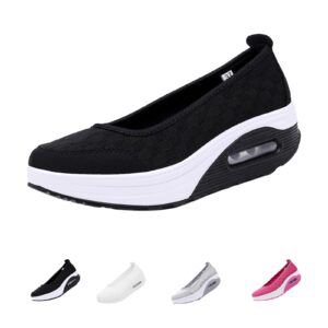 keilinia women's slip on breathe knitted sneakers,lightweight comfy air cushion low orthopedic wedge running nursing shoes (6,black)