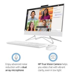 HP All-in-One Desktop, 21.5" FHD Screen, Intel Pentium Silver J5040, 16GB RAM, 512GB PCIe SSD, HD Webcam, HDMI, Media Card Reader, Wi-Fi, Wireless KB & Mouse, Windows 11 Home, White