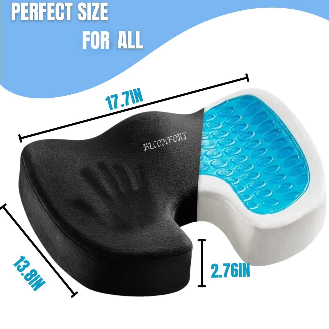 BLCOMFORT Seat Cushion for Desk Chair Gel Infused Pillow-Coccyx, Sciatica, Lumbar Support, Lower Back, Tailbone and Hemorrhoid-Washable Cover-Ideal for Work, Driving, Hard Surface and Flight Chair