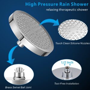 Voolan High Pressure Rain Shower Head - Luxury Modern Look - The Perfect Adjustable Replacement For Your Bathroom Showerhead - Comfortable Shower Experience Even at Low Water Flow (6“ Chrome)