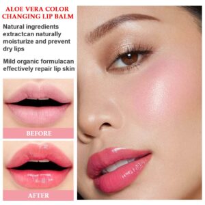 evpct 3Pcs Aloe Vera Tinted Lip Balms PH Lip Color Changing Lipstick Balm Stain Gift Set Queen for Women Girls Korean Mood Long Lasting Color Change Light Pink Lipstick Lip Tint Plumper Gloss