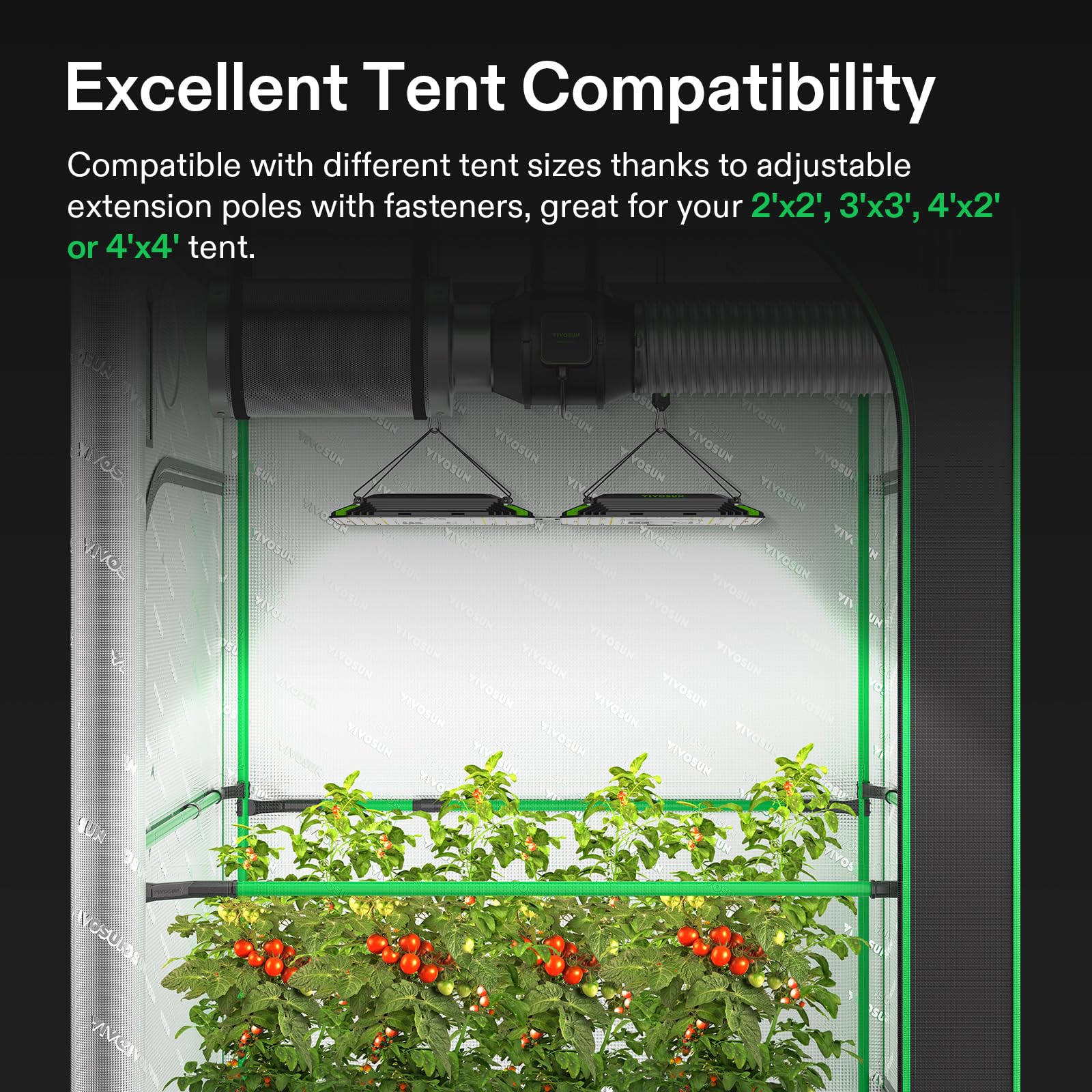 VIVOSUN Grow Tent High CFM Kit, Green Pole Range of 24"-48", Suitable for 2'x2', 3'x3', 4'x2' and 4'x4'Grow Tent, 4-Pack