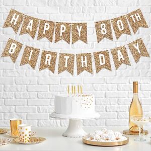 Pre-Strung Happy 80th Birthday Banner - NO DIY - Gold Glitter 80th Birthday Party Banner For Men & Women - Pre-Strung Garland on 6 ft Strands - Gold Birthday Party Decorations & Decor. Did we mention