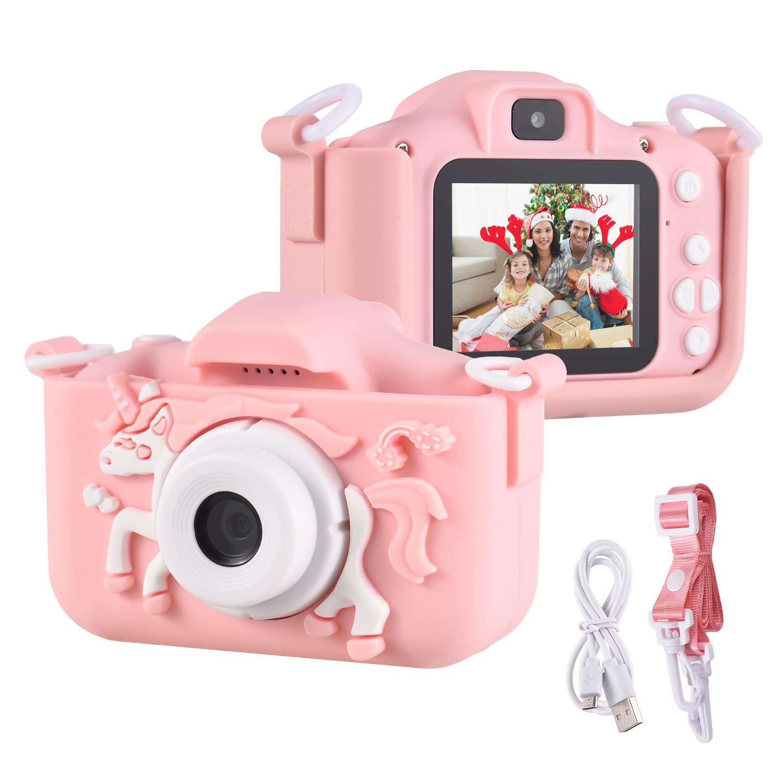 XIXIAN Mini Cartoon Kids Digital Camera 1080P Digital Video Camera for Kids Dual Lens 2.0 Inch IPS Screen Built-in Battery Cute Photo Frames Interesting Games with Neck Strap Birthday f