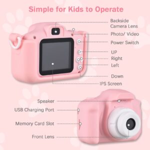 XIXIAN Mini Cartoon Kids Digital Camera 1080P Digital Video Camera for Kids Dual Lens 2.0 Inch IPS Screen Built-in Battery Cute Photo Frames Interesting Games with Neck Strap Birthday f