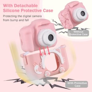 XIXIAN Mini Cartoon Kids Digital Camera 1080P Digital Video Camera for Kids Dual Lens 2.0 Inch IPS Screen Built-in Battery Cute Photo Frames Interesting Games with Neck Strap Birthday f