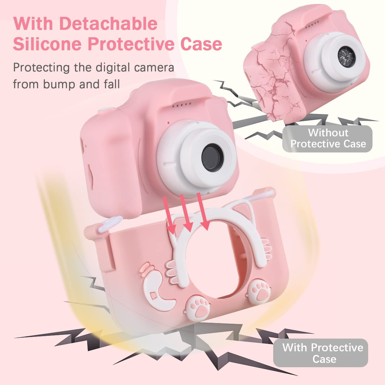 XIXIAN Mini Cartoon Kids Digital Camera 1080P Digital Video Camera for Kids Dual Lens 2.0 Inch IPS Screen Built-in Battery Cute Photo Frames Interesting Games with Neck Strap Birthday f