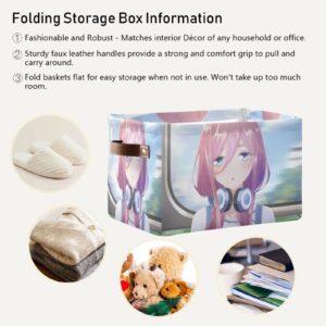 Kigai Pink Haired Anime Girl Foldable Storage Basket for Shelves, Collapsible Sturdy Storage Bin with Handles, Canvas Storage Cube for Organizing Closet 1PC