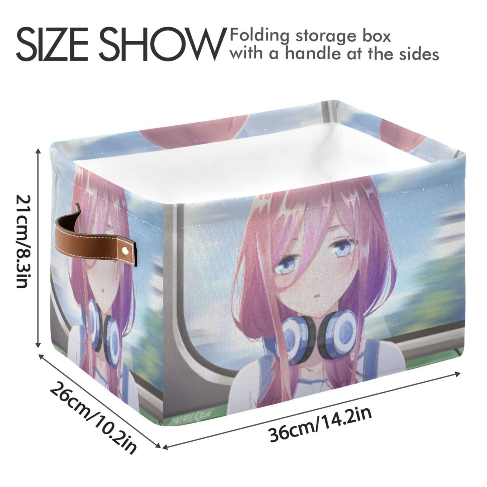 Kigai Pink Haired Anime Girl Foldable Storage Basket for Shelves, Collapsible Sturdy Storage Bin with Handles, Canvas Storage Cube for Organizing Closet 1PC