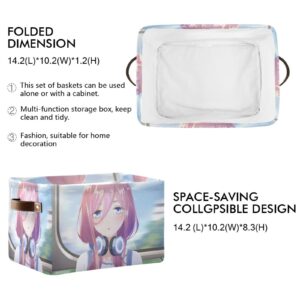 Kigai Pink Haired Anime Girl Foldable Storage Basket for Shelves, Collapsible Sturdy Storage Bin with Handles, Canvas Storage Cube for Organizing Closet 1PC