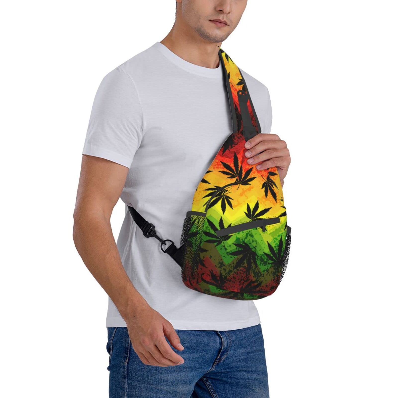 JSHXJBWR Marijuana Leaves Cannabis Plant Unisex Sling Backpack Crossbody Shoulder Bags For Men Women Small Daypacks Chest Bag With Adjustable Strap Hiking Travel Runners Gym Sport Outdoor Cycling