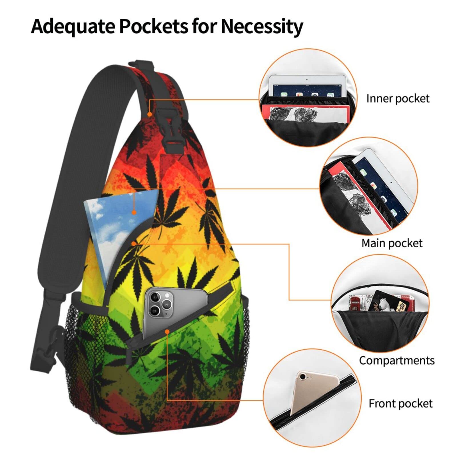 JSHXJBWR Marijuana Leaves Cannabis Plant Unisex Sling Backpack Crossbody Shoulder Bags For Men Women Small Daypacks Chest Bag With Adjustable Strap Hiking Travel Runners Gym Sport Outdoor Cycling