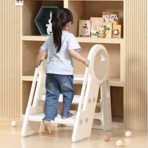 Nisorpa Toddler Step Stool, Kid’s 3 Step Ladder Foldable Toddler Helper Stool with Non-Slip Rubber Pads for Bathroom Sink Kitchen Counter Kids Toilet Potty Training (3 & 2 Step Adjustment)