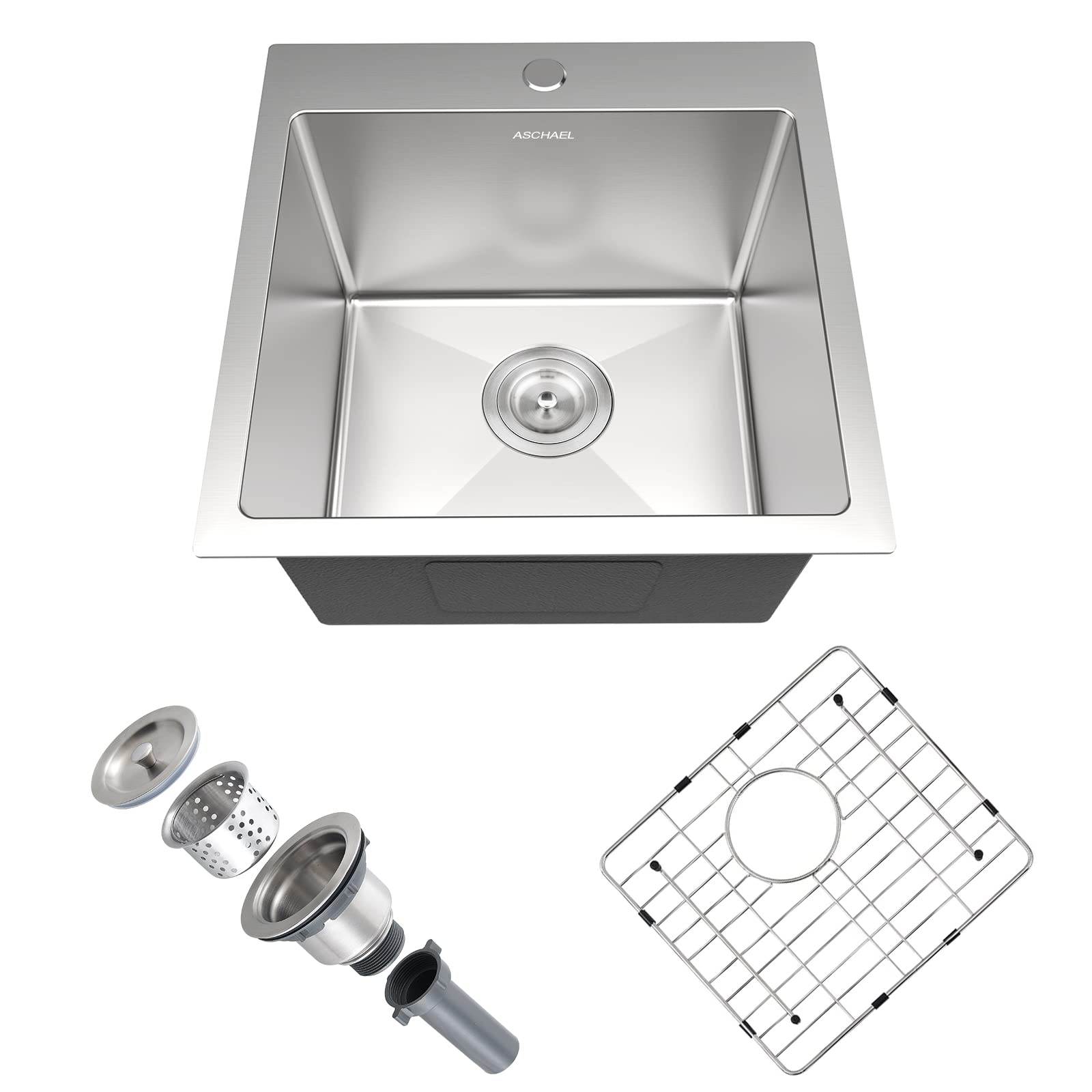 Aschael Bar Sink Drop In,18x18x10 Inch Top Mount Kitchen Sink 16 Gauge Stainless Steel Sink Single Bowl Kitchen Sinks, Deep Kitchen Sink Bar Prep Sink RV Sink