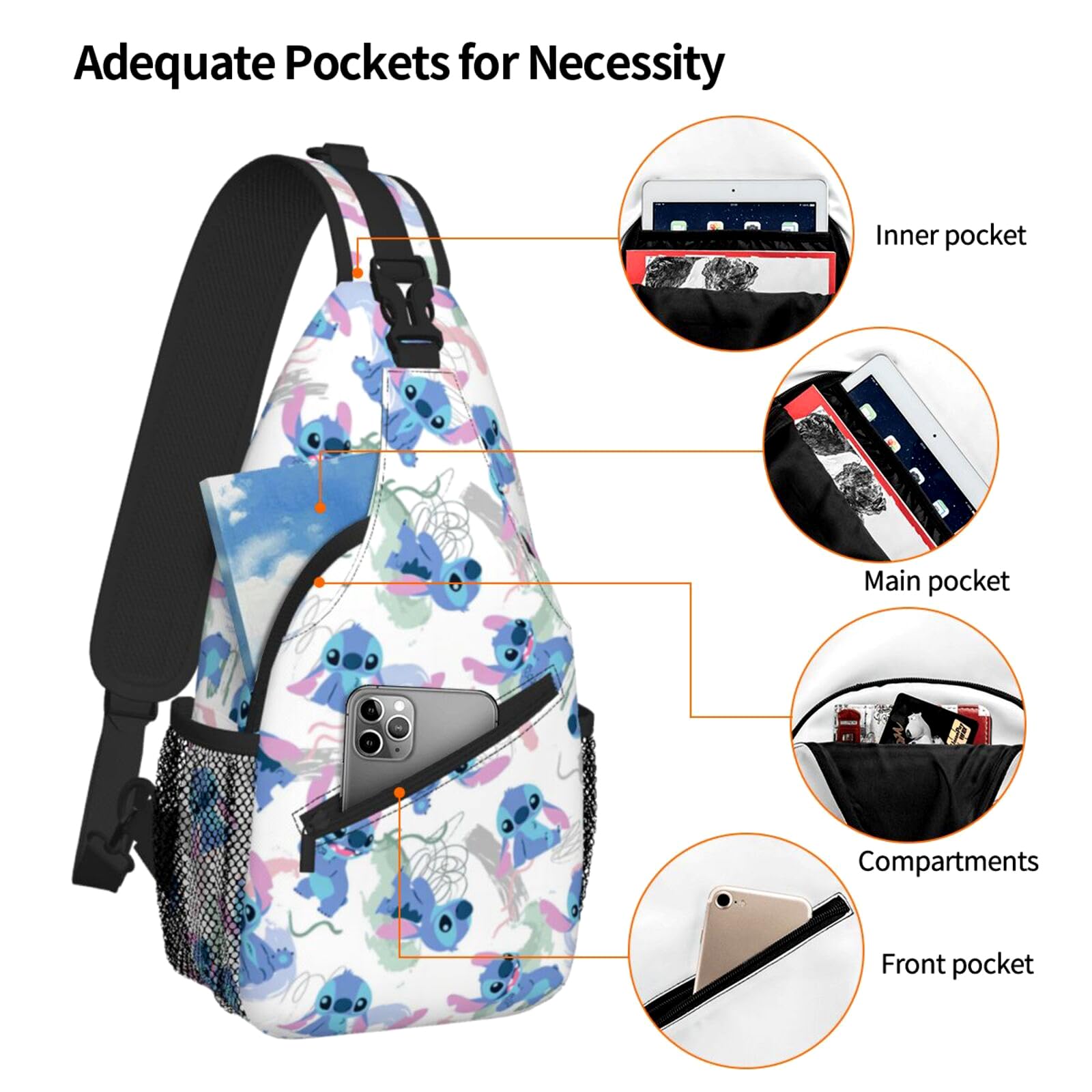 VAMIUR Cartoon Crossbody Bag, Cute Sling Bag Gym Bag, Single Shoulder Bag Large Capacity Travel Backpack Gym, Fun Daypack For Women Men