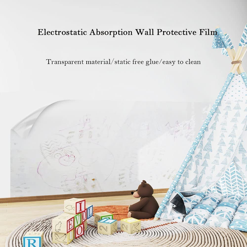 MUGUOY Electrostatic Absorption Wall Protective Film,Self-Adhesive Removable Clear Wall Protector,Oil Proof Waterproof Kitchen Furniture Sticker,No Glue Easy to Clean Wallpaper. (17.7 * 393.7 inch)