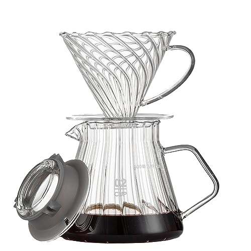 vandroop Pour Over Coffee Maker-V60 Glass Coffee Dripper with Handle and 600ml Coffee Server, Coffee Pour Over Set for Home&Office, 02 (Borosilicate Glass, 1-4 Cups)