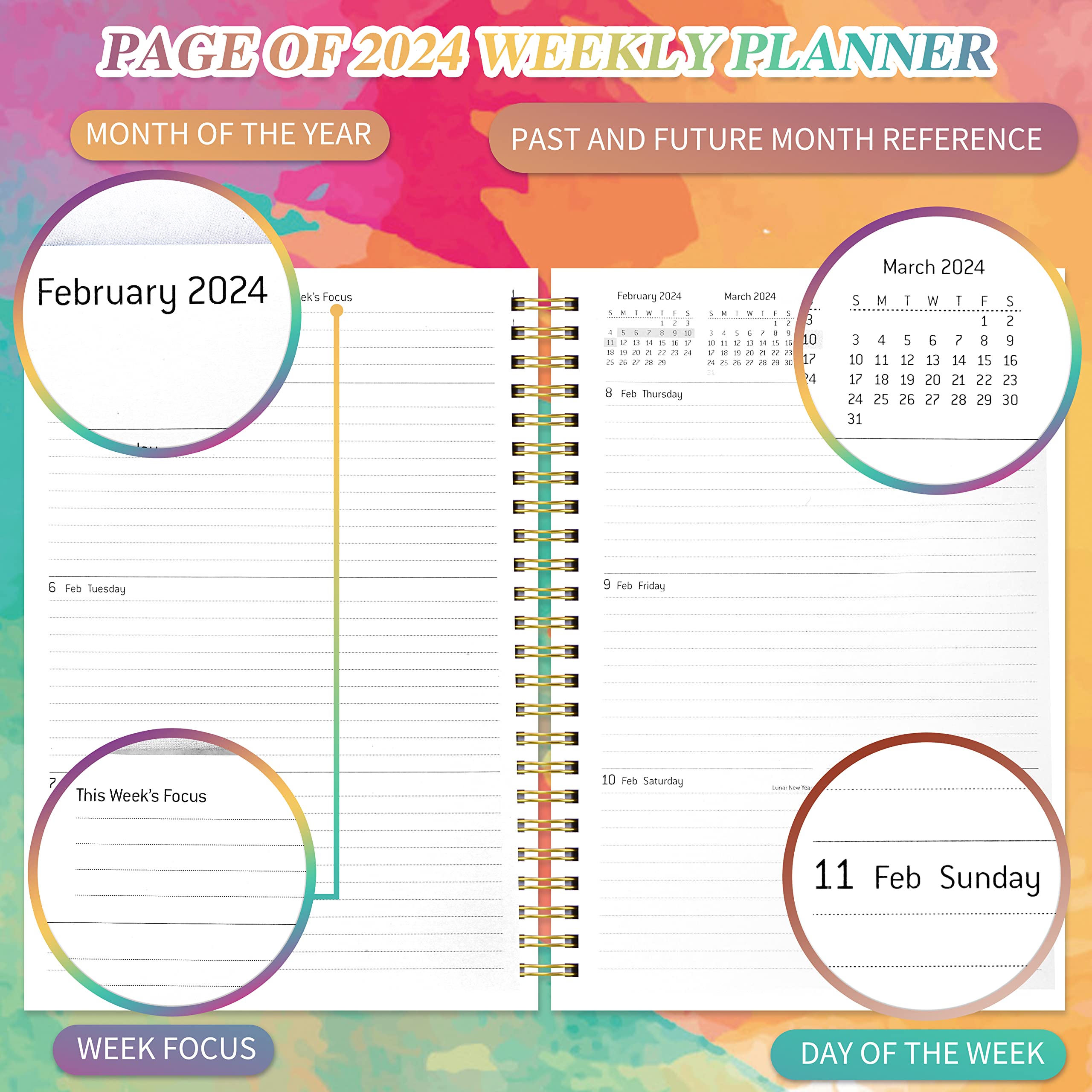 2024 Planner - 2024 Academic Weekly & Monthly Planner with Monthly Tabs, Daily Planner Yearly Agenda Calendar Organizer, Jan 2024-Dec 2024, 6.3" x 8.5"