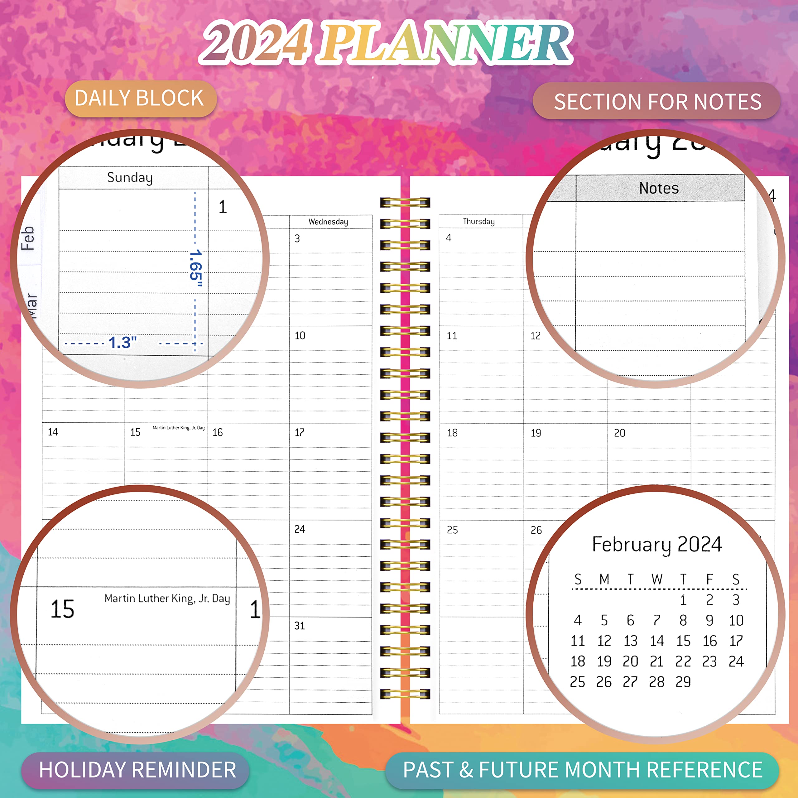 2024 Planner - 2024 Academic Weekly & Monthly Planner with Monthly Tabs, Daily Planner Yearly Agenda Calendar Organizer, Jan 2024-Dec 2024, 6.3" x 8.5"