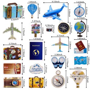 Rismise Travel Theme Cake Toppers Travel Cake Decoration Adventure Travel Cake Cupcake Toppers Airplane Map Camera Heart Mini Suitcase Cake Decorations for Adventure Awaits Travel Themed Party