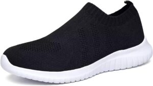 lancrop women's lightweight walking shoes - casual breathable mesh slip on sneakers wide 7 us, label 37.5 black