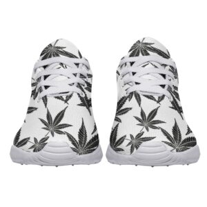 Unisex Marijuana Leaf Shoes Fashion Weed 420 Sneakers Mesh Walking Athletic Cannabis Shoes for Men Women White Size 6