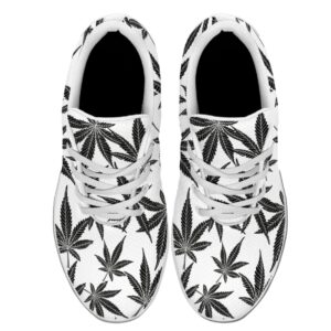 Unisex Marijuana Leaf Shoes Fashion Weed 420 Sneakers Mesh Walking Athletic Cannabis Shoes for Men Women White Size 6