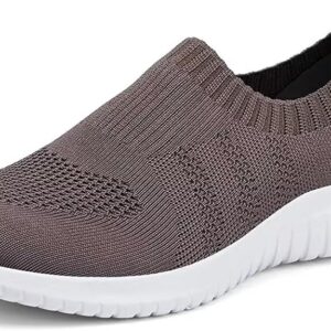 LANCROP Women's Lightweight Walking Shoes - Casual Breathable Mesh Slip On Sneakers Wide 12 US, Label 44 Brown